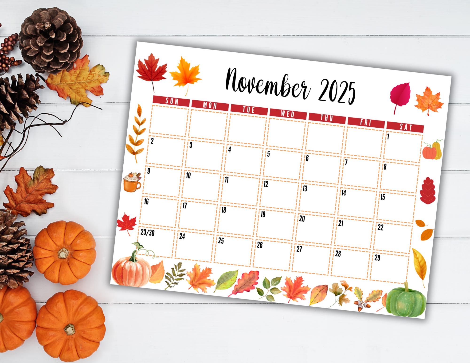 EDITABLE Printable November Calendar 2025 | Beautiful Fall November ...