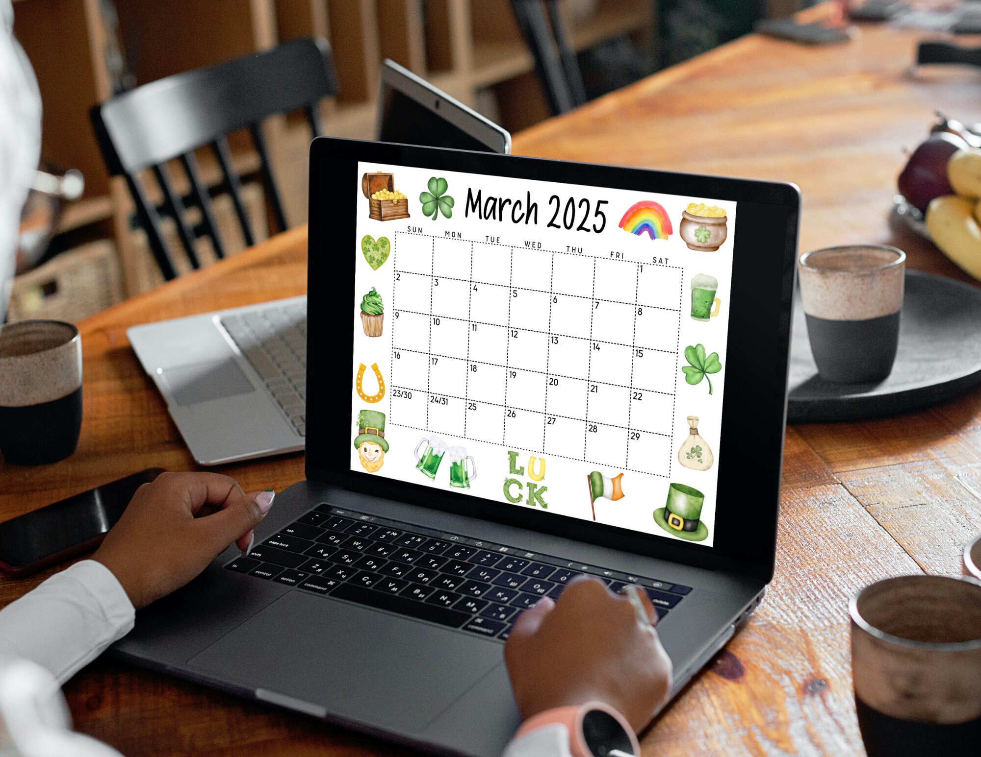 EDITABLE Printable March 2025 Calendar Cute St. Patrick's Day March Calendar W/ Rainbow and Pot ...