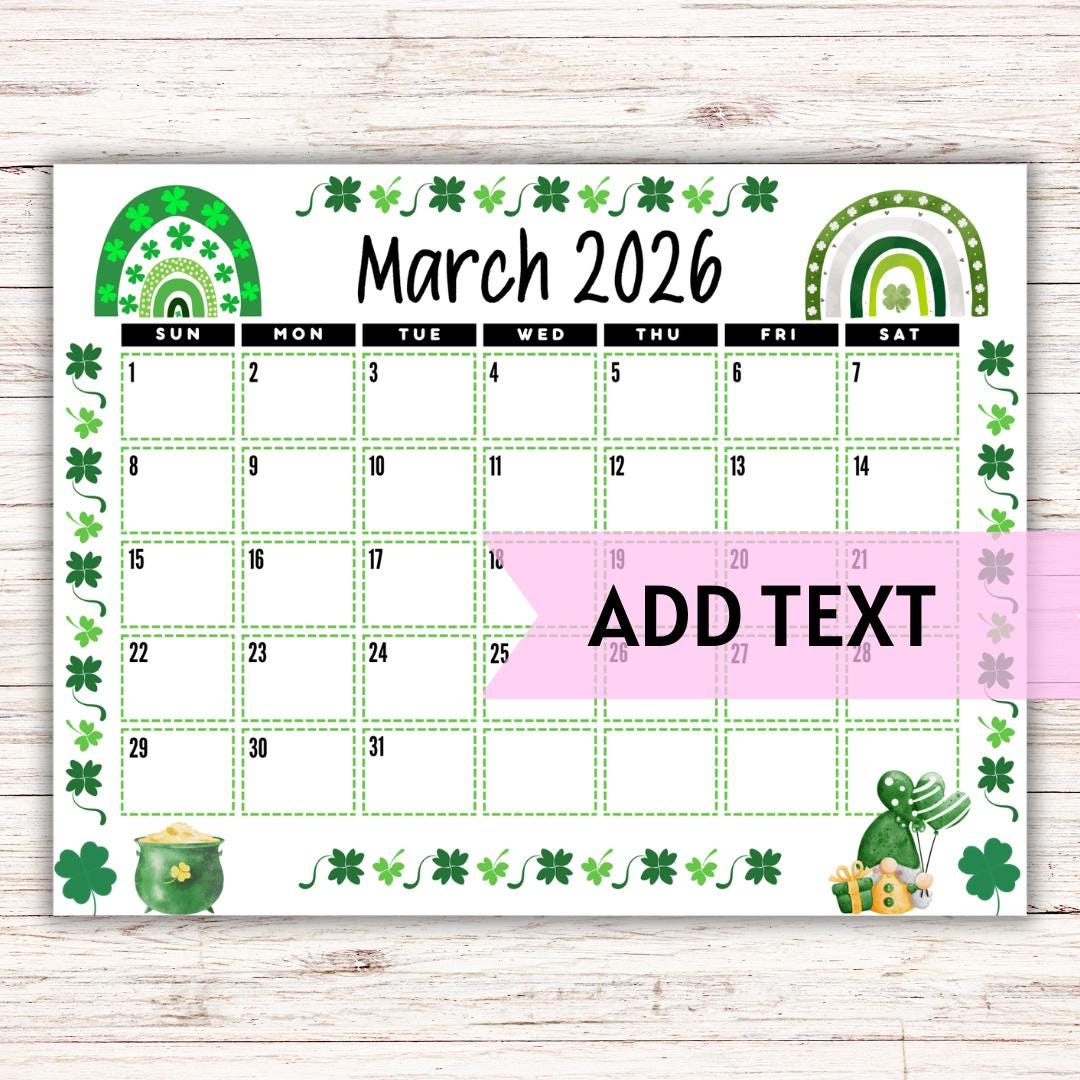 EDITABLE Printable March 2026 Calendar | Cute St. Patrick's Day ...