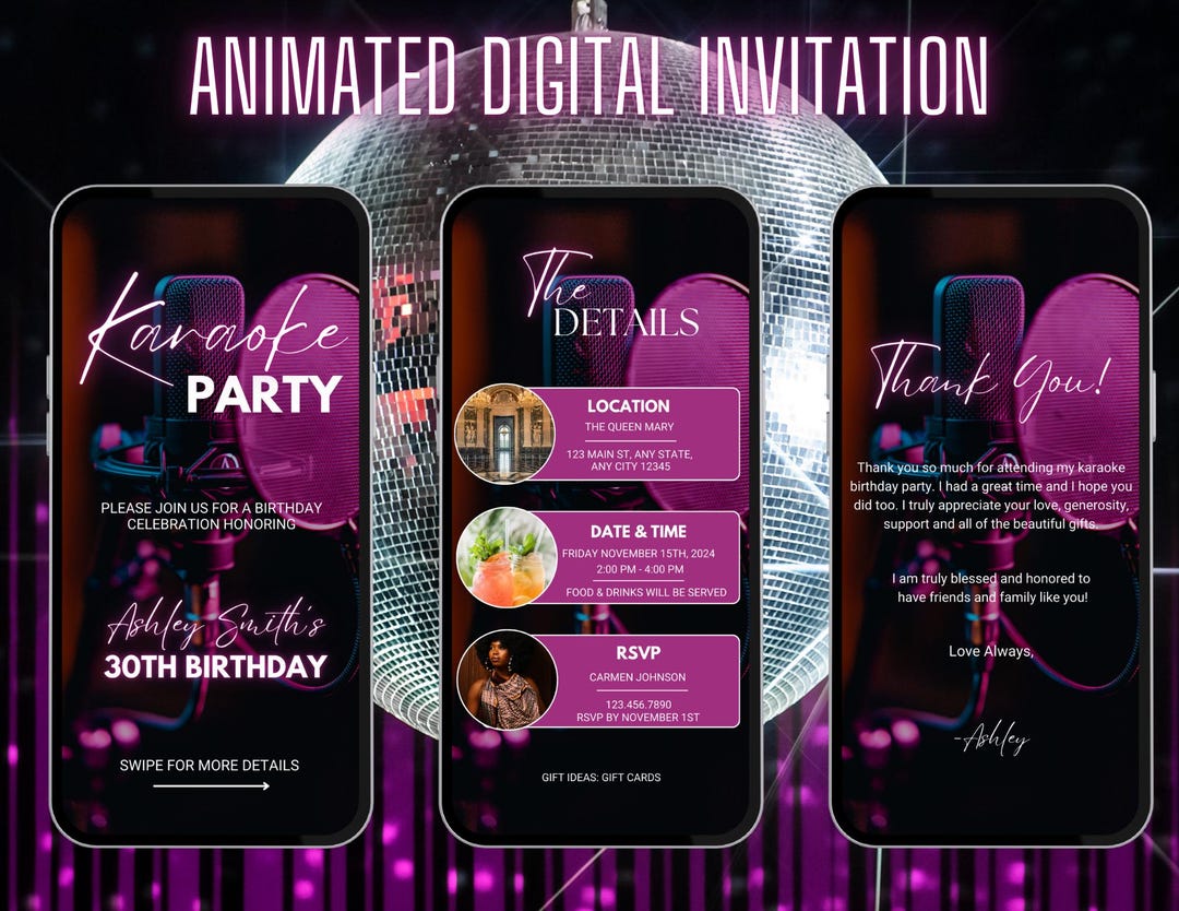 Karaoke Birthday Invitation | Music Party Invitation | Singing Party ...