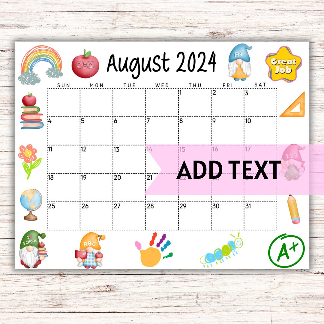 Calendario de agosto IMPRIMIBLE 2024 / Calendario de regreso a la ...