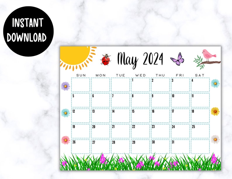 EDITABLE Printable May Calendar 2024 Cute Spring May Calendar W ... EDITABLE Printable May Calendar 2024 Cute Spring May Calendar W ...