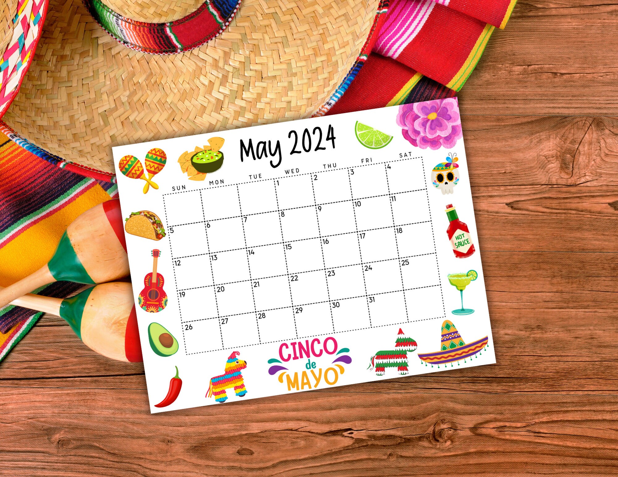 EDITABLE Printable May Calendar 2024 Cinco De Mayo Themed Calendar ...