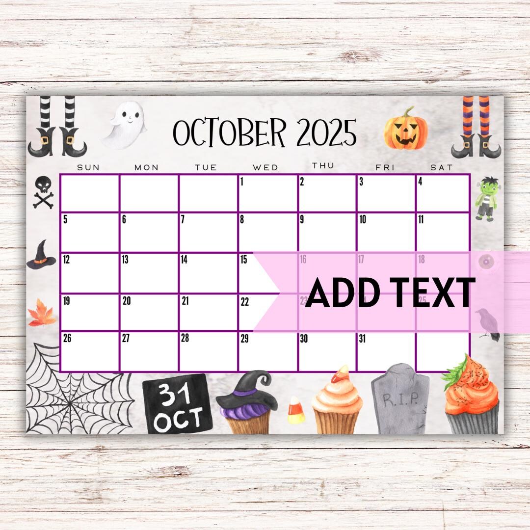 EDITABLE Printable October Calendar 2025 | Cute & Spooky Halloween ...