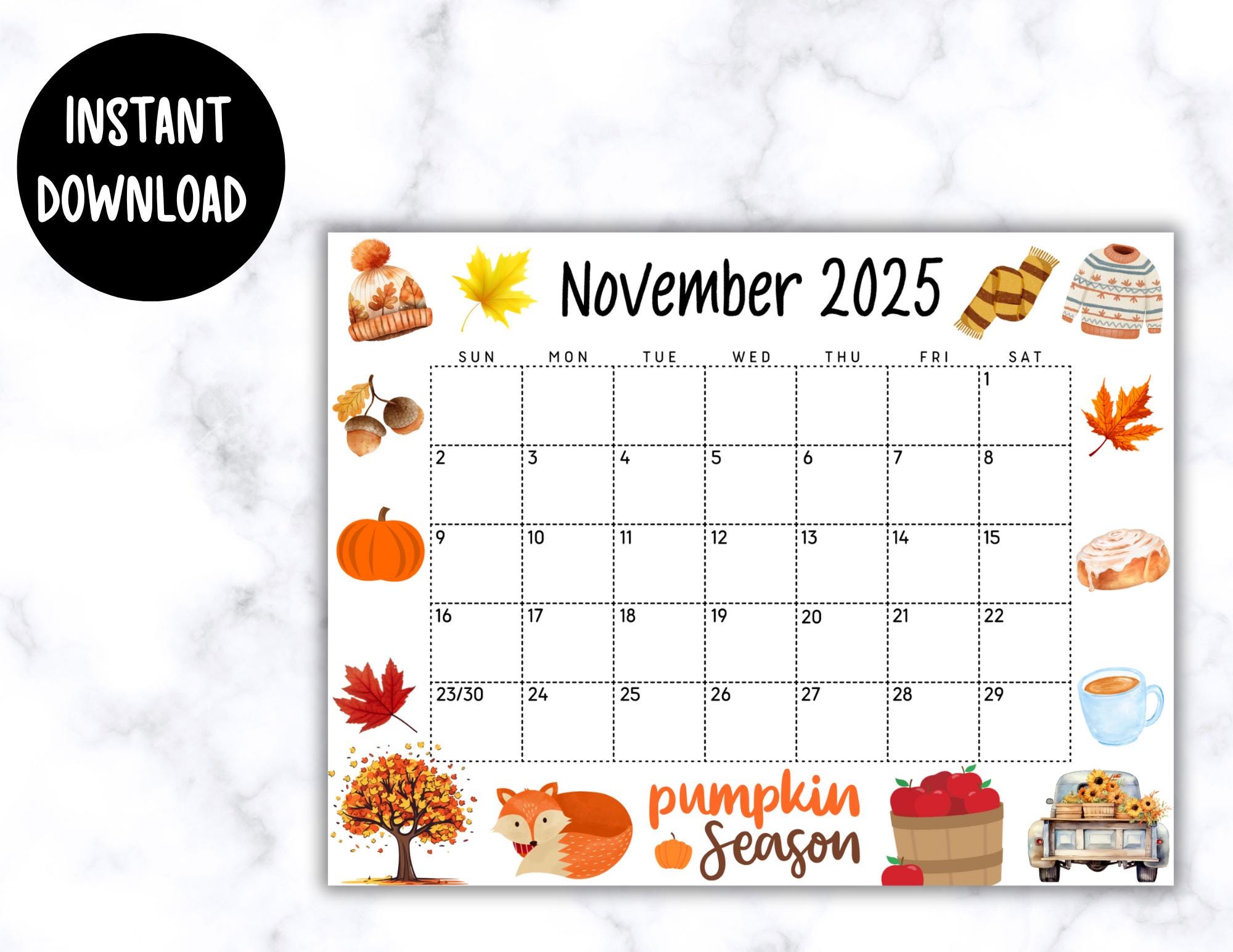 EDITABLE November 2025 Calendar | Printable Fall Calendar | Wall ...