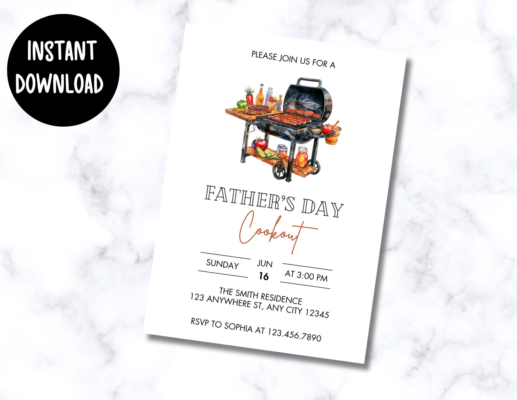 Editable Fathers Day Barbecue Invitation | Father's Day Cookout ...