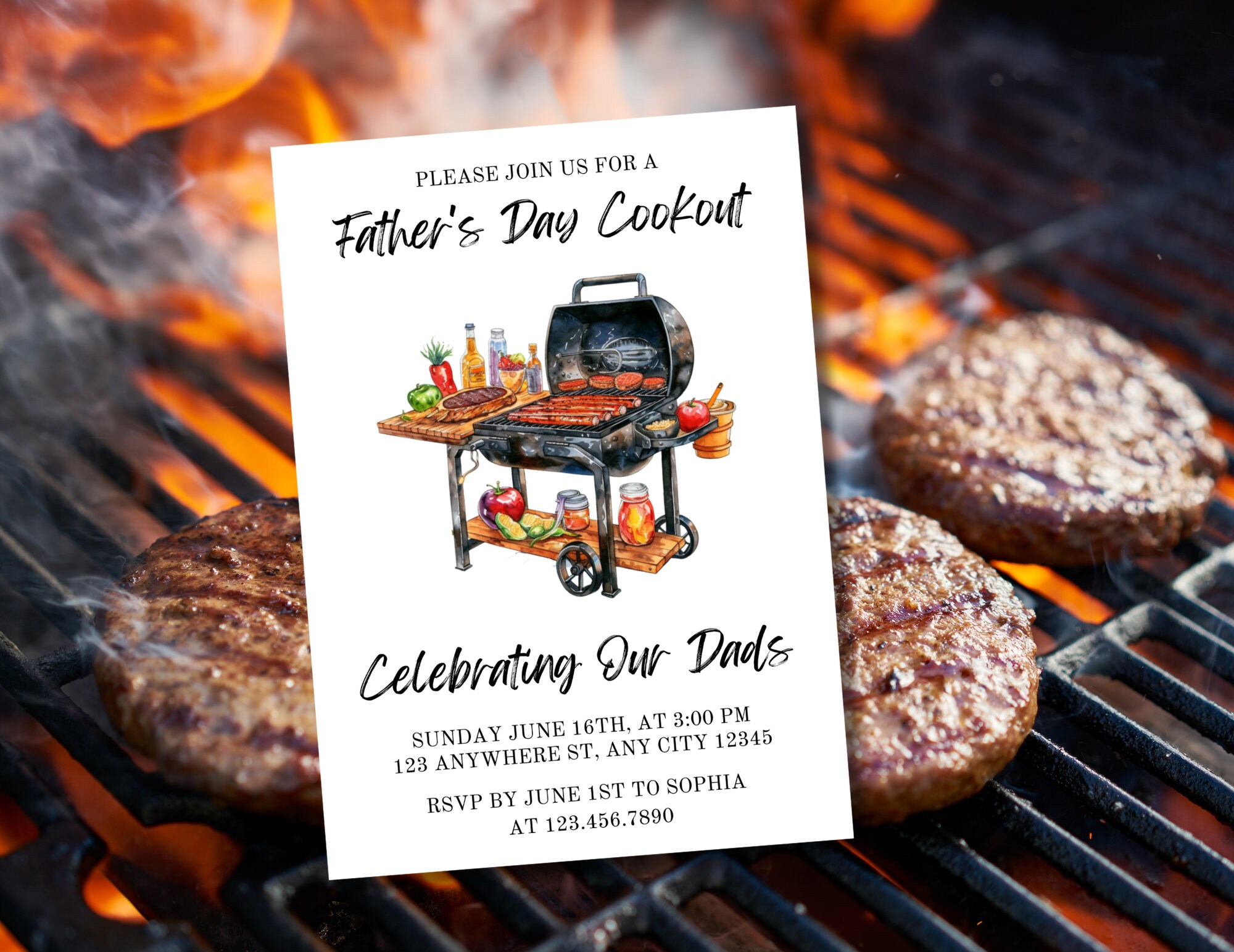 Editable Fathers Day Barbecue Invitation | Father's Day Cookout ...