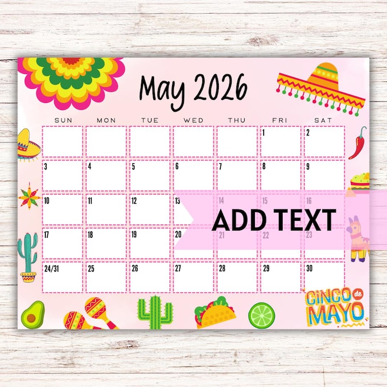 EDITABLE Printable May Calendar 2026 | Cinco De Mayo Calendar | Family ...