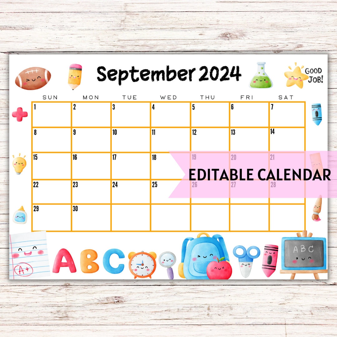 EDITABLE Printable September Calendar 2024 Back to School - Etsy