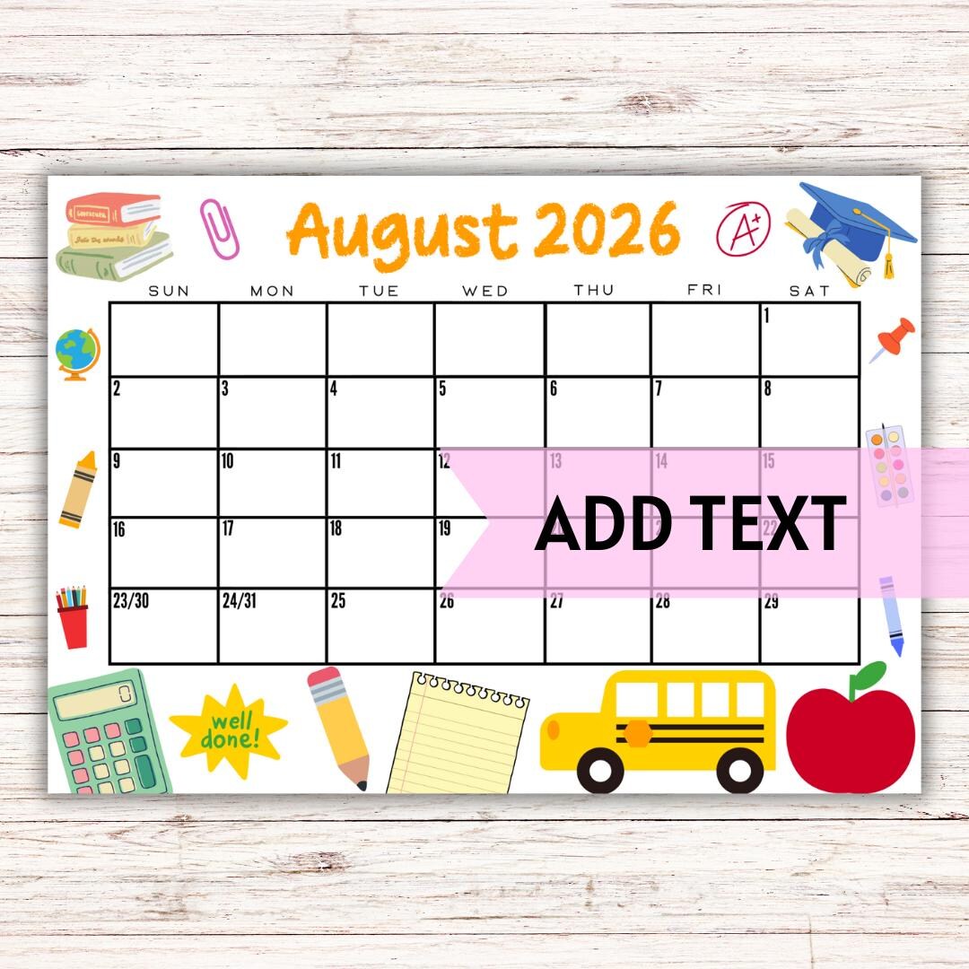 EDITABLE Printable August Calendar 2026 | Back to School Calendar ...