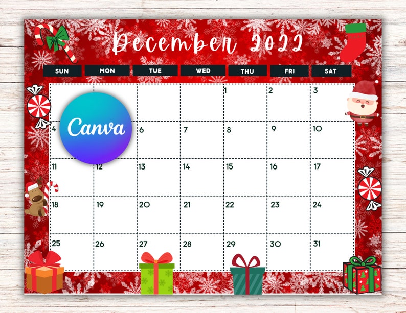 EDITABLE Printable December Calendar 2022 Christmas Calendar - Etsy