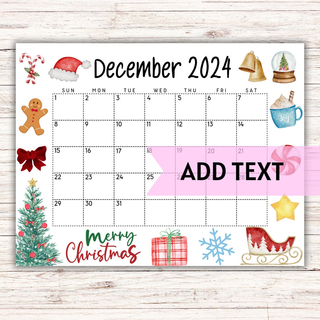 EDITABLE Printable December Calendar 2024 Cute Christmas Calendar ...