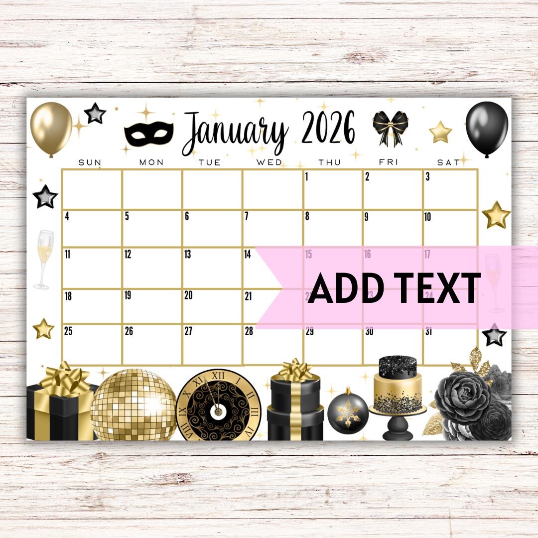 EDITABLE Printable January 2026 Calendar | Beautiful New Year's Day ...