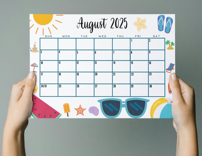 EDITABLE Printable August Calendar 2025 | Cute Summer Themed Calendar W ...