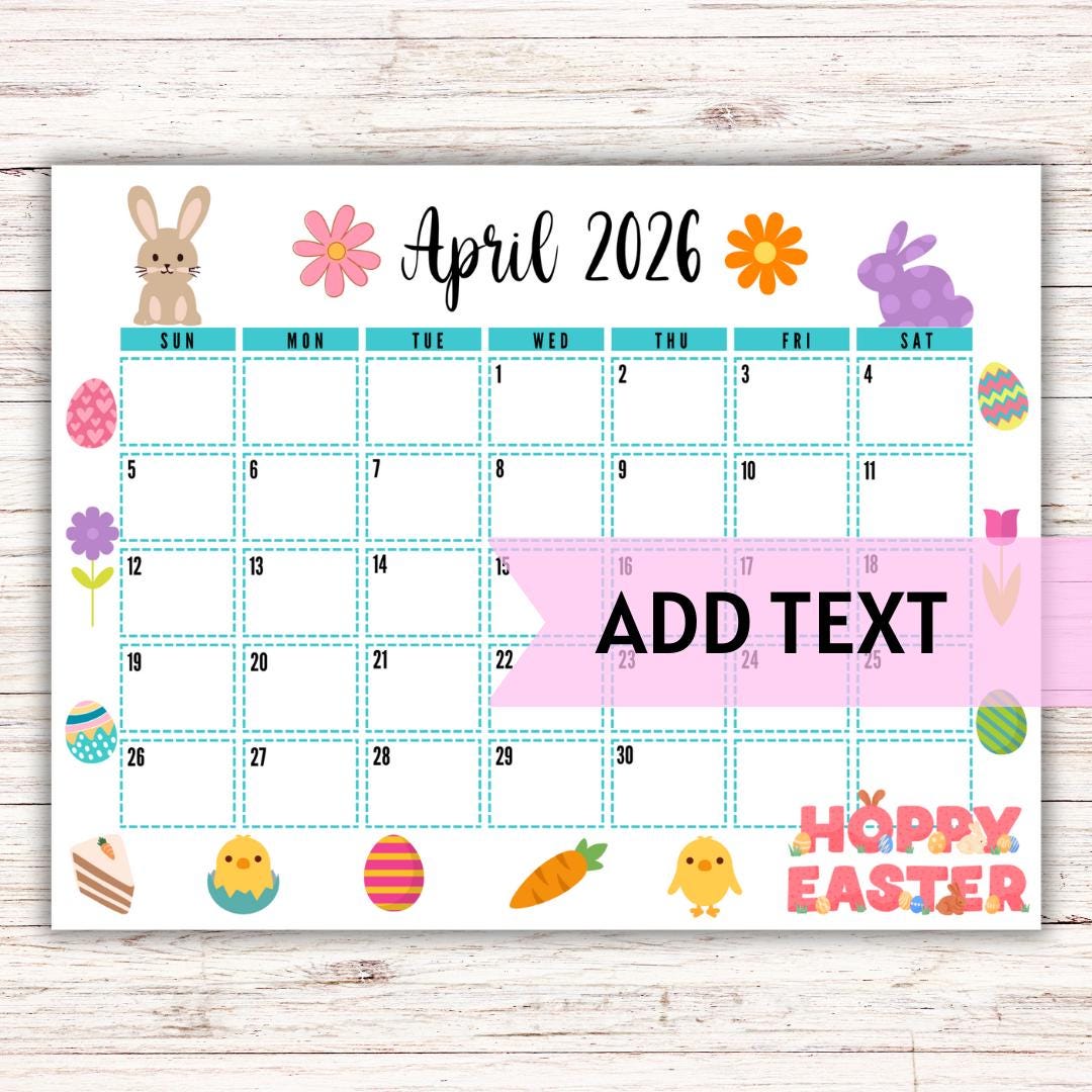 EDITABLE Printable April Calendar 2026 | Cute Easter Calendar ...
