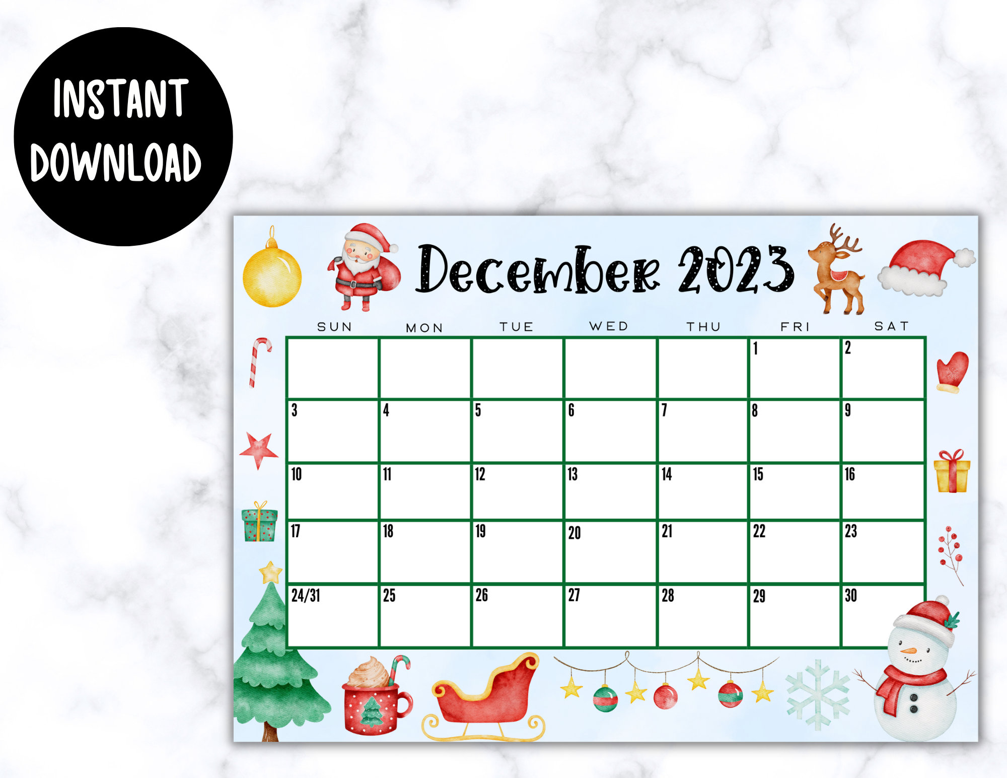 EDITABLE Printable December Calendar 2023 Cute Christmas Calendar W ...