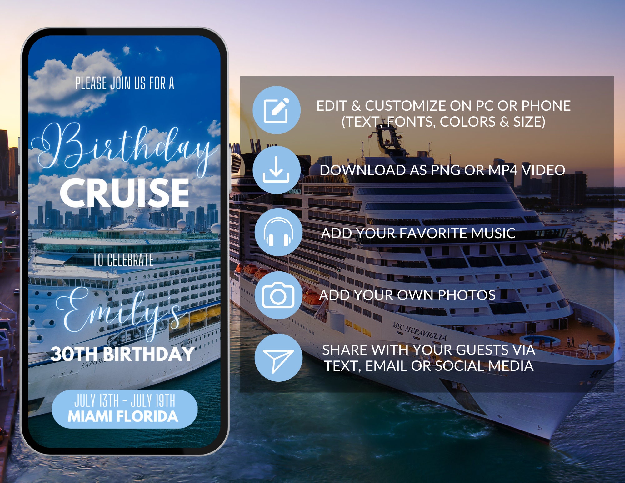 Editable Birthday Cruise Itinerary Template | Cruise Weekend | Birthday ...