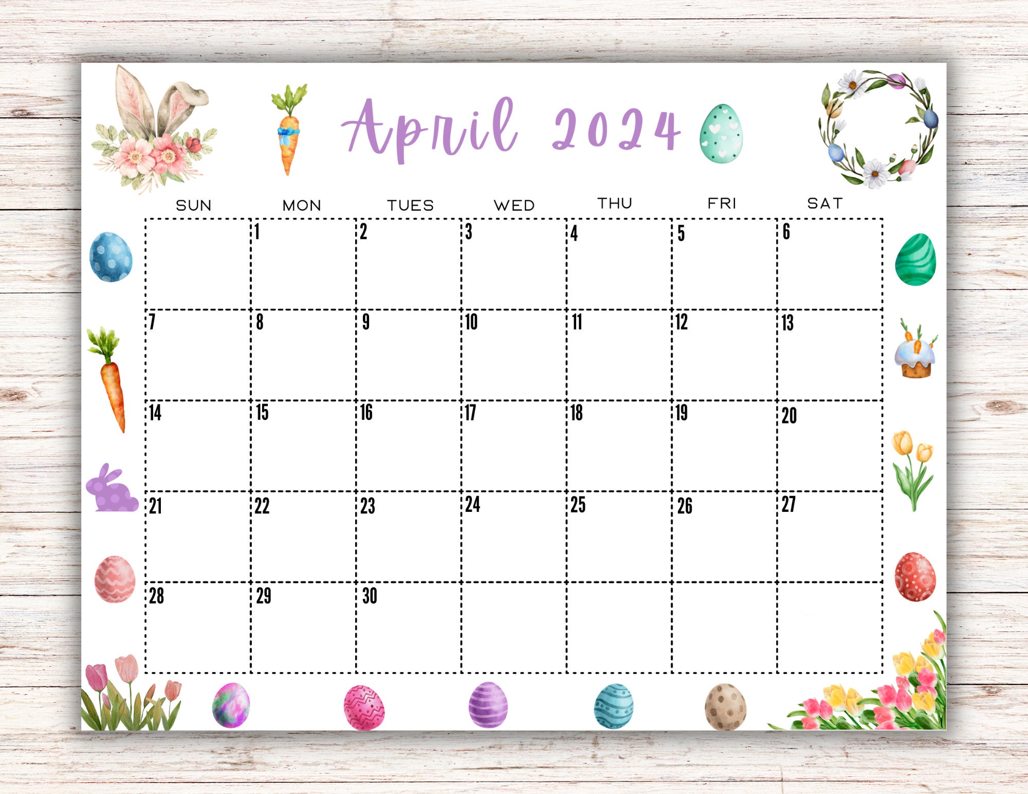 EDITABLE Printable April Calendar 2024 Cute Easter April - Etsy Australia