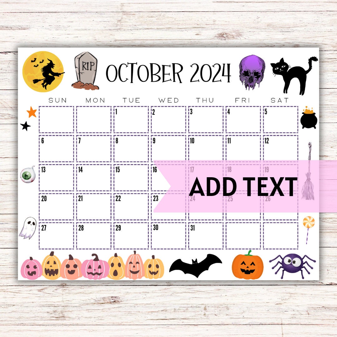 EDITABLE Printable October 2024 Calendar Cute and Fun Halloween ...