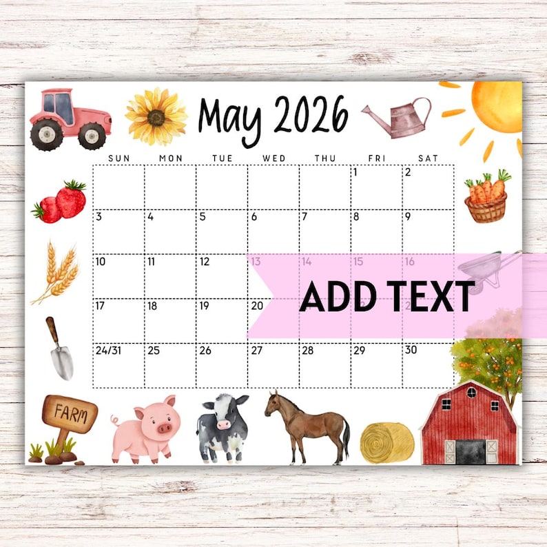 EDITABLE Printable May 2026 Calendar | Cute Farm Themed Calendar W ...