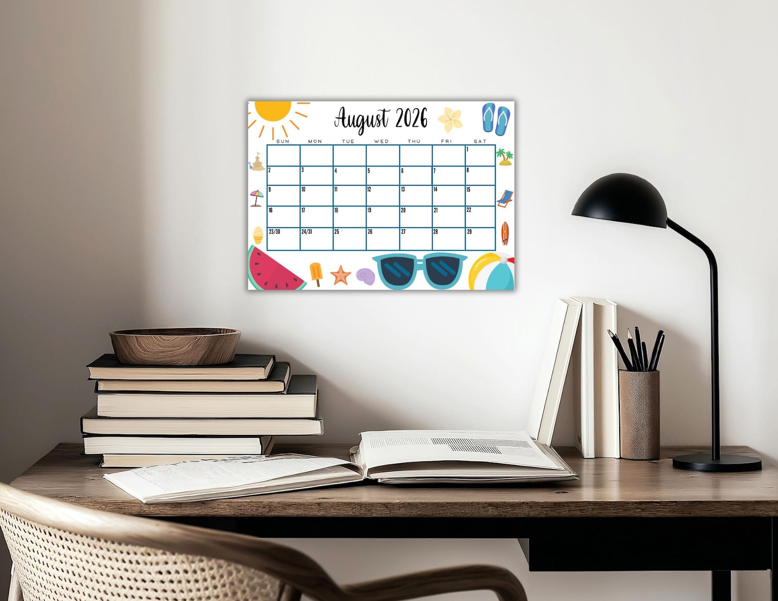 EDITABLE Printable August Calendar 2026 | Cute Summer Themed Calendar W ...