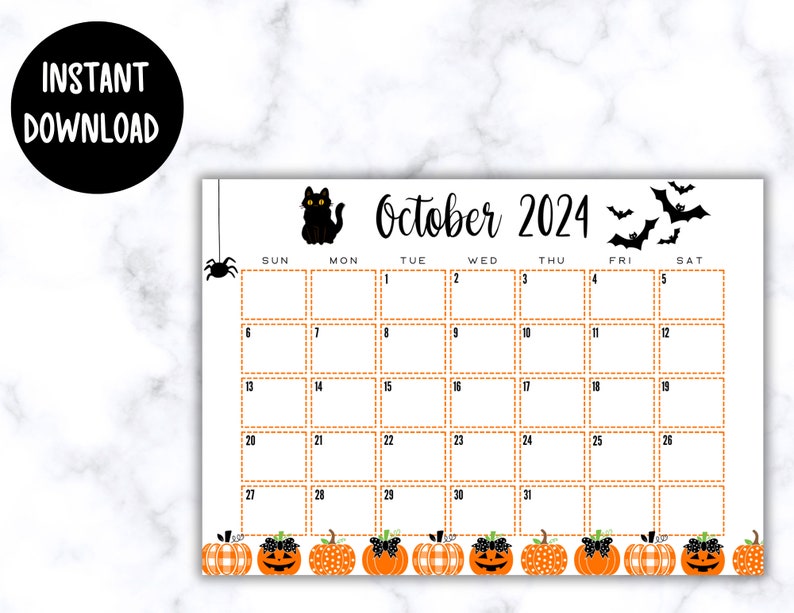 EDITABLE Printable October Calendar 2024 Halloween Calendar Cute and ...