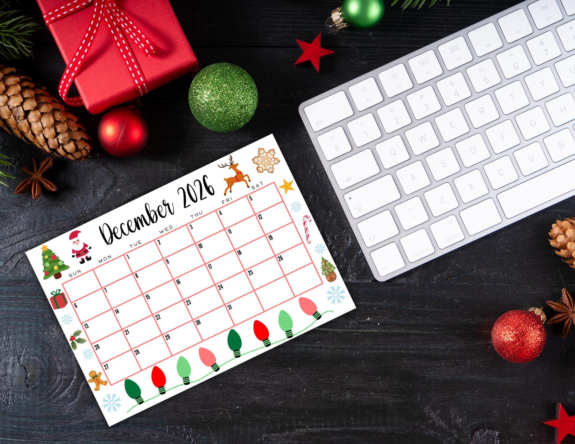 EDITABLE Printable December Calendar 2026 | Christmas Calendar W/ Santa ...