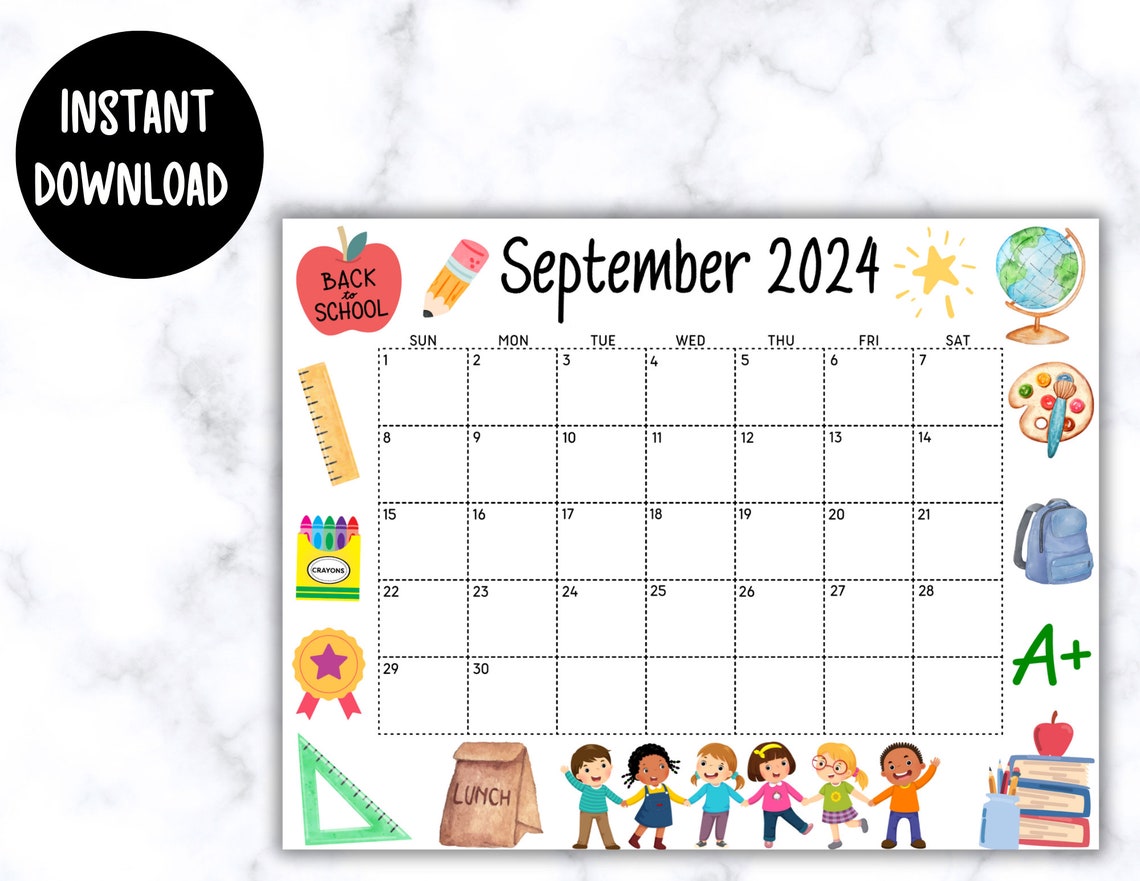 EDITABLE Printable September Calendar 2024 Back to School September ...