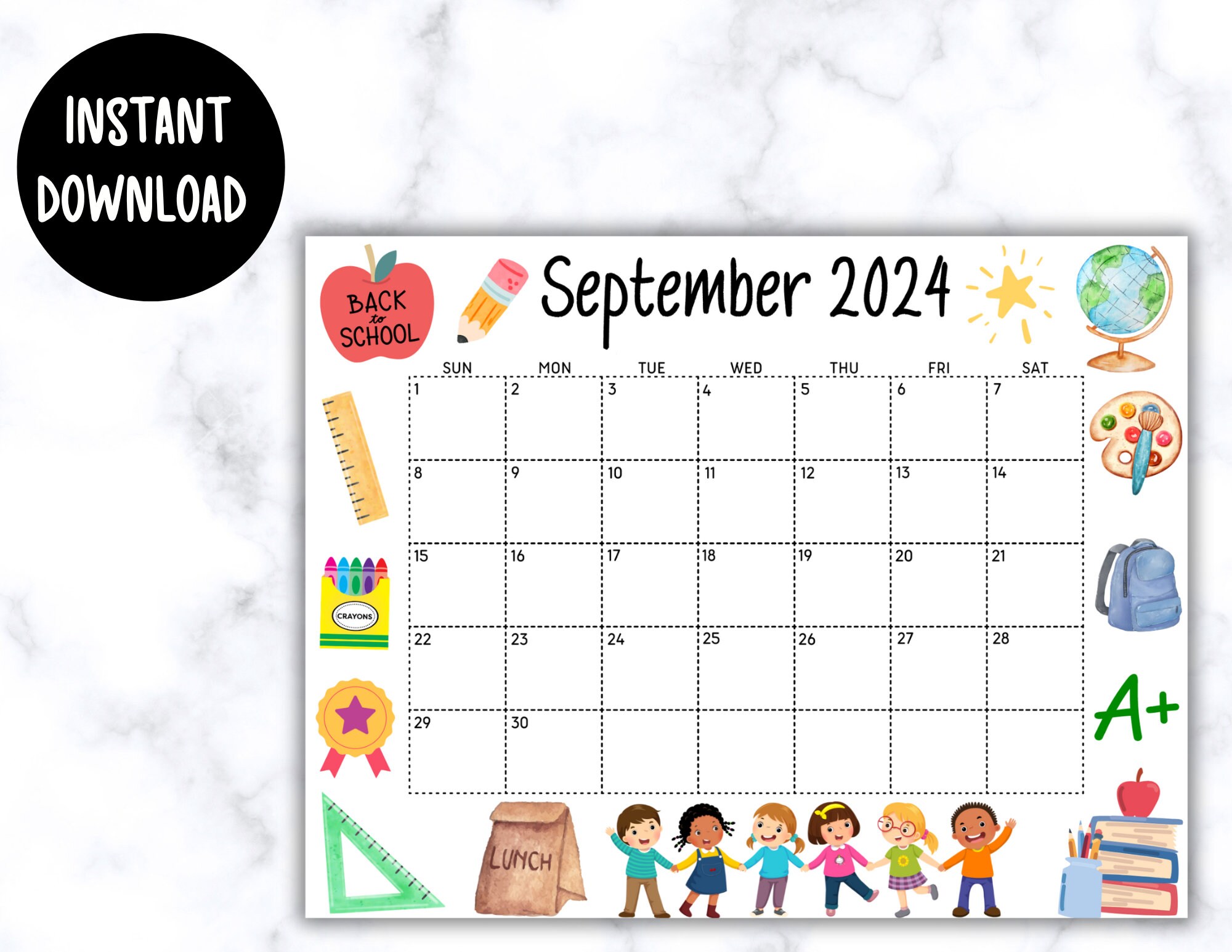 EDITABLE Printable September Calendar 2024 Back to School September ...