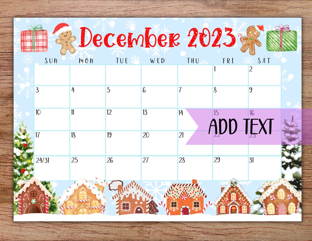EDITABLE Printable December Calendar 2023 Adorable Christmas - Etsy