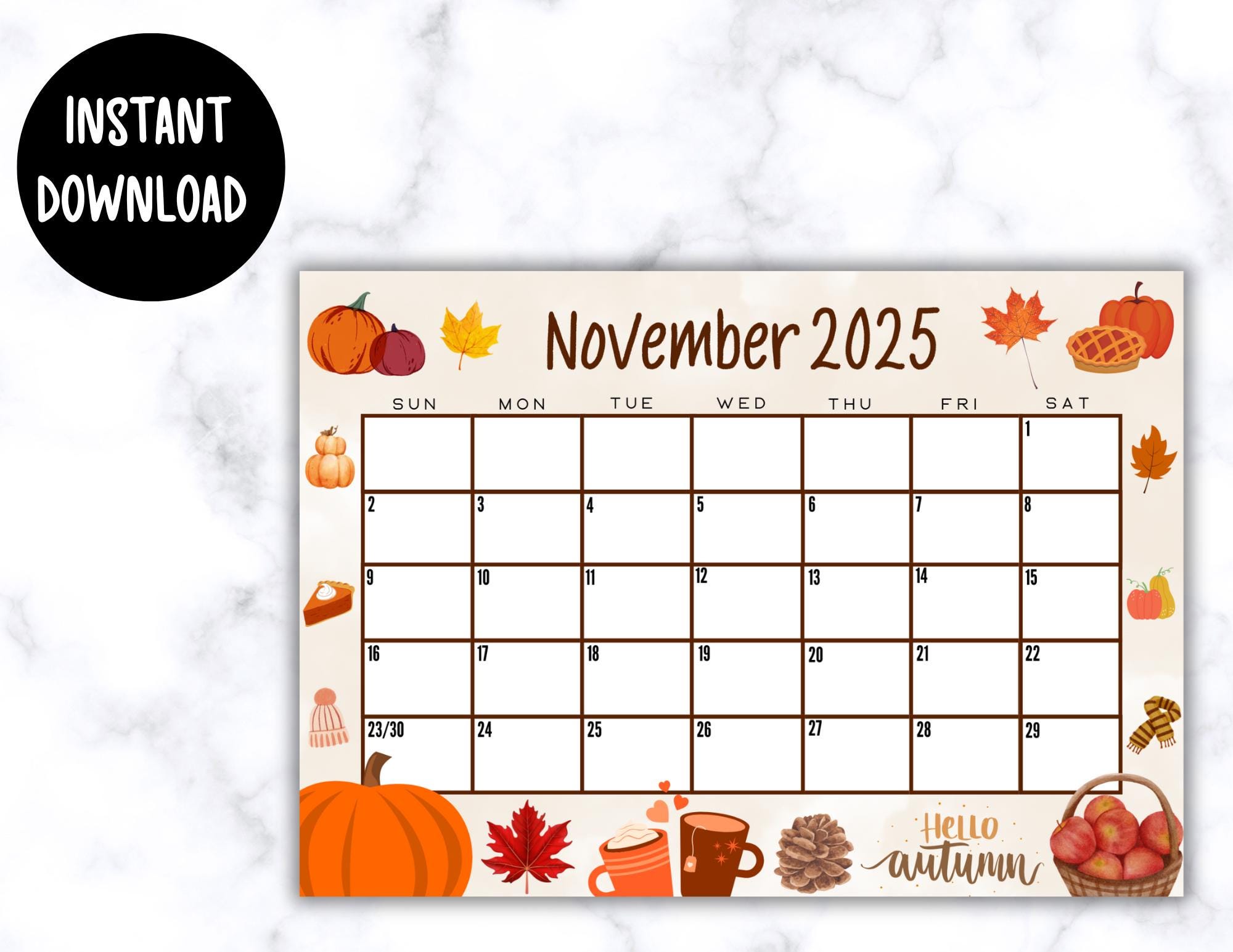 EDITABLE Printable November Calendar 2025 | Beautiful Fall November ...