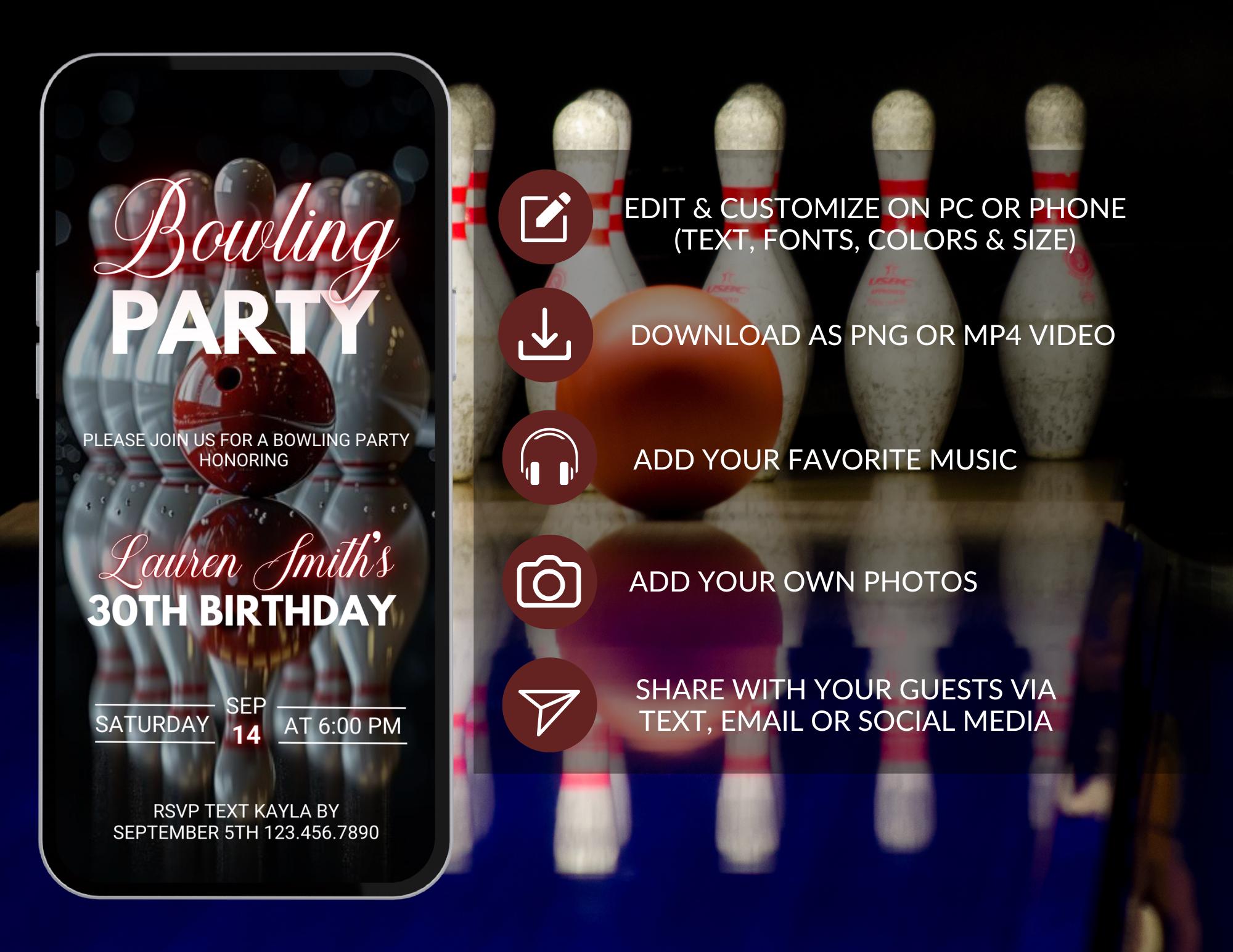 Digital Bowling Party Invitation | Bowling Party Invite | Bowling ...