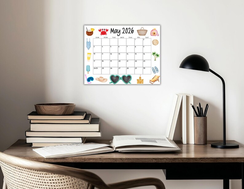 EDITABLE Printable May Calendar 2026 | Cute Beach Themed May Calendar ...