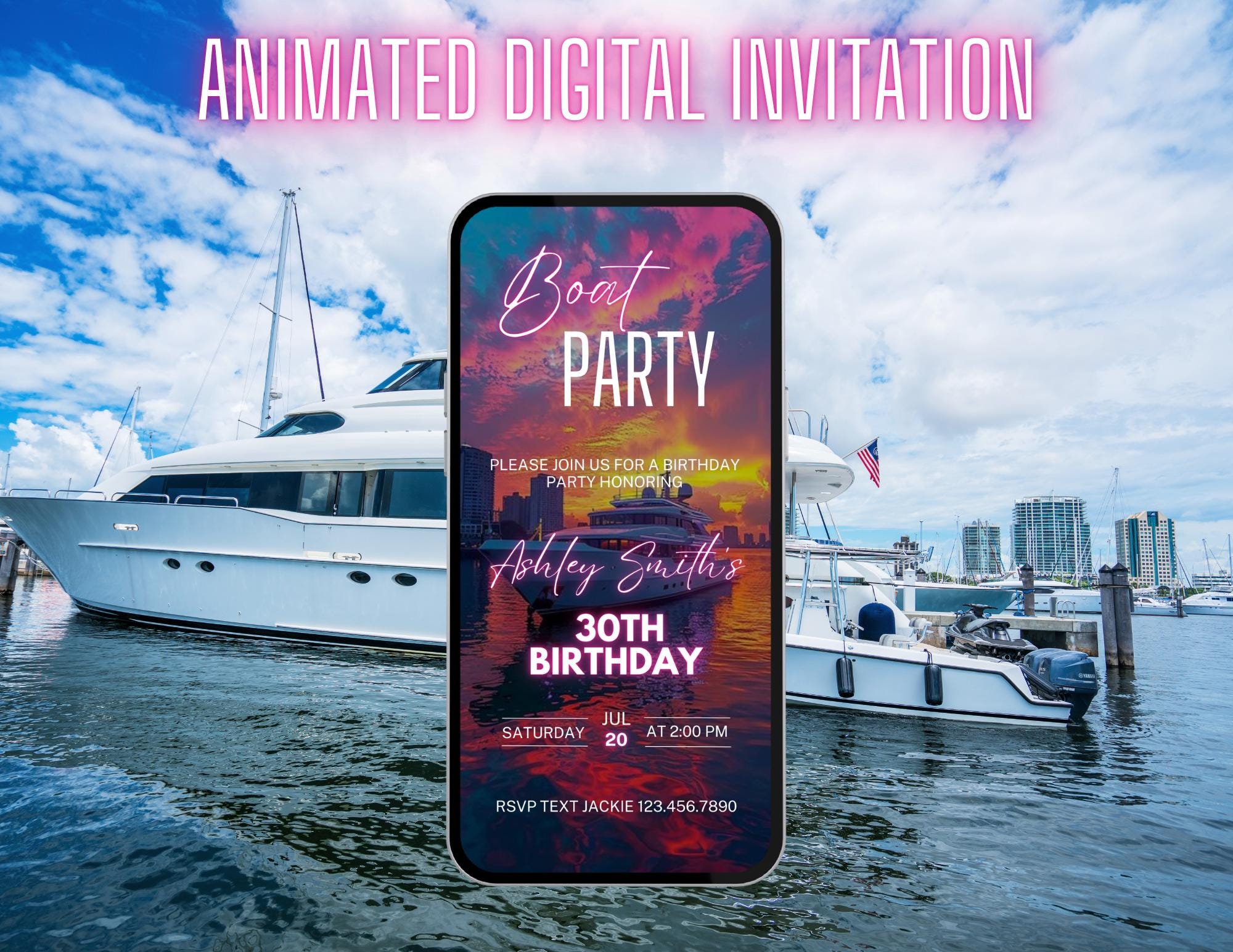 Digital Boat Party Invitation | Animated Yacht Party Invite | Summer ...