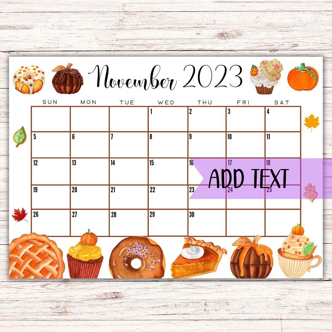 EDITABLE Printable November Calendar 2023 Beautiful Fall - Etsy