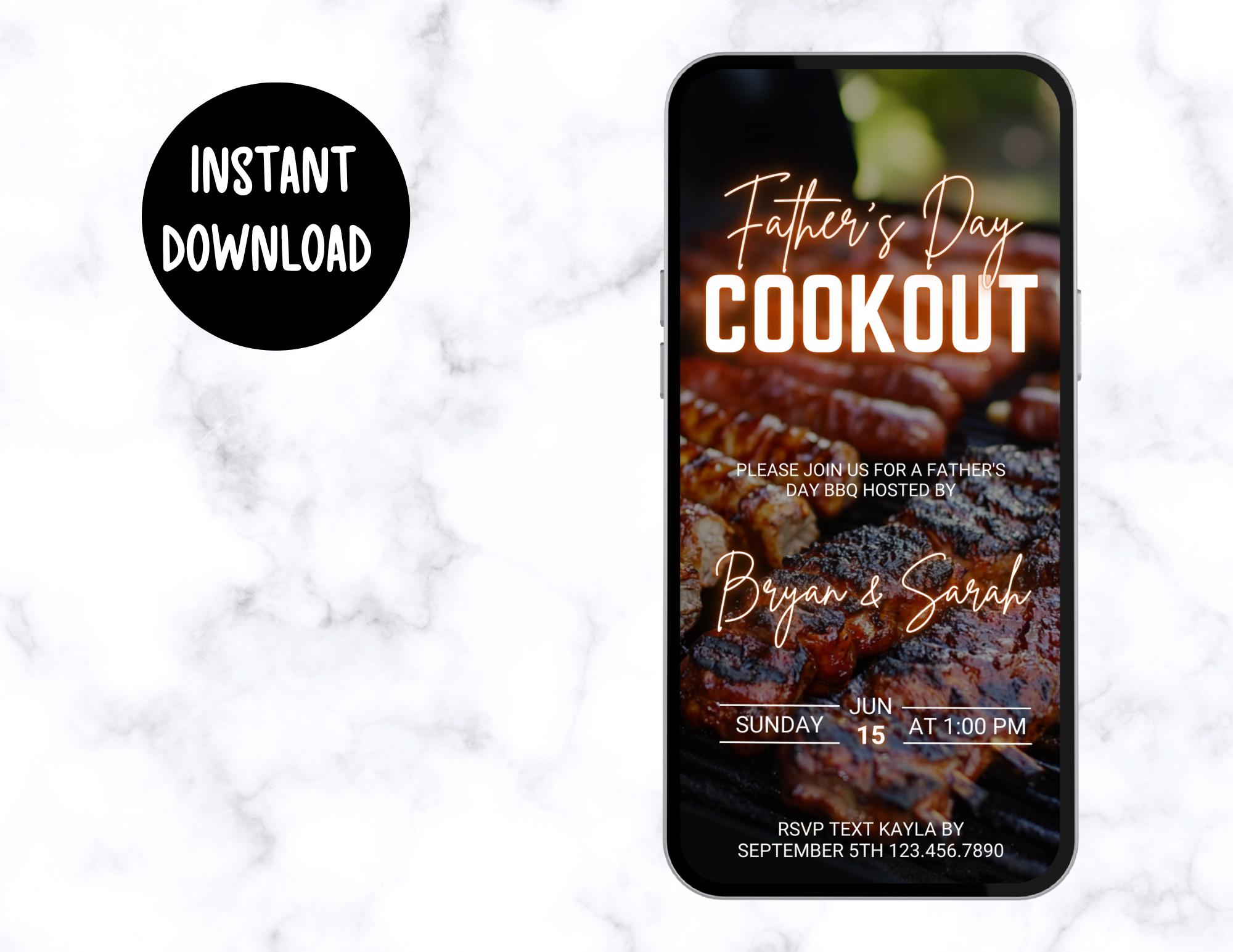 Digital Father's Day Cookout Invitation | | Father's Day Cookout ...