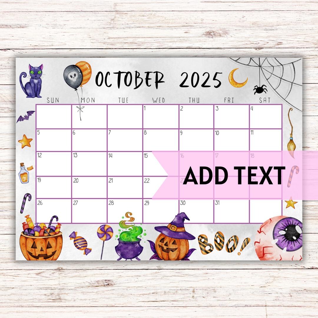 EDITABLE Printable October Calendar 2025 | Cute & Spooky Halloween ...
