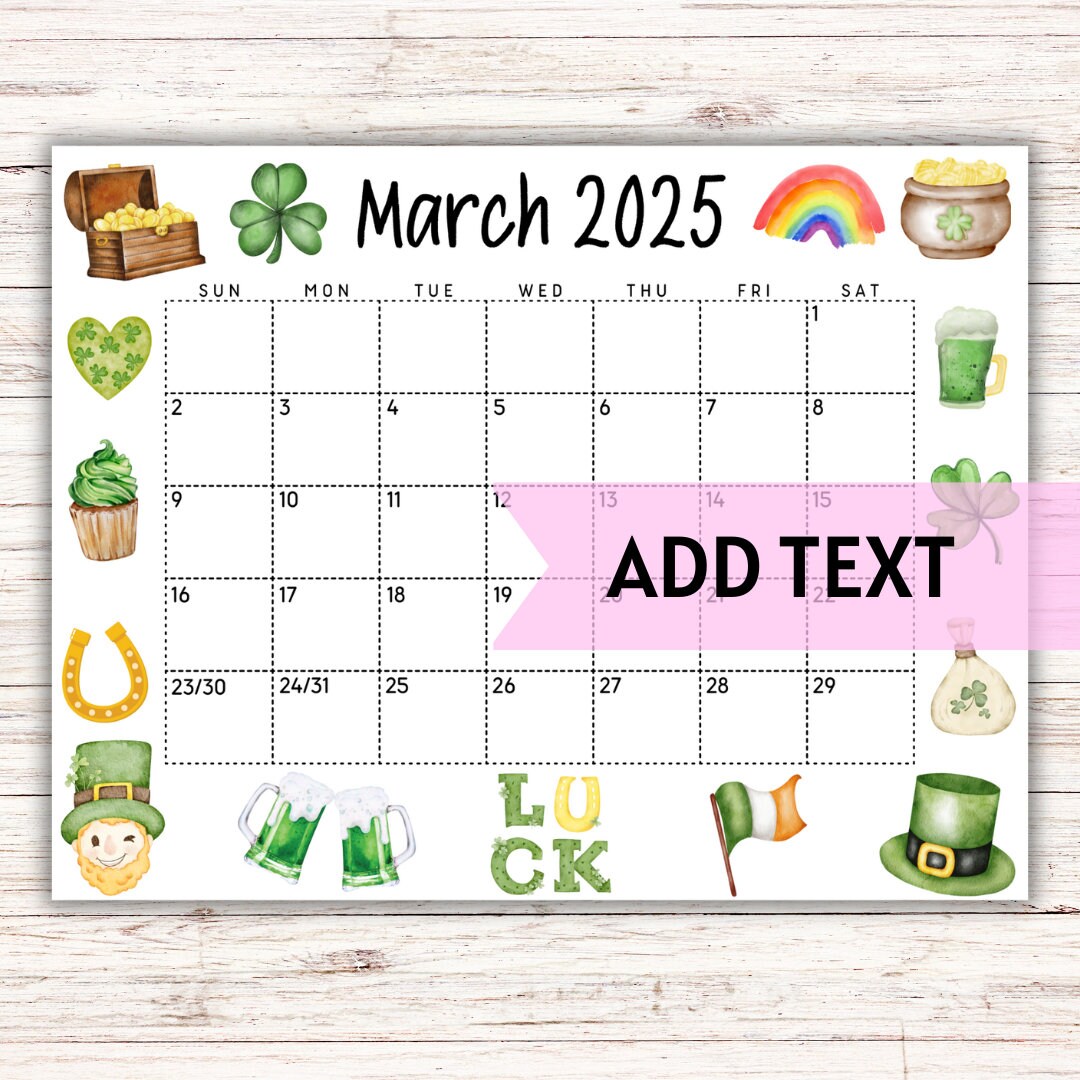 EDITABLE Printable March 2025 Calendar | Cute St. Patrick's Day March ...