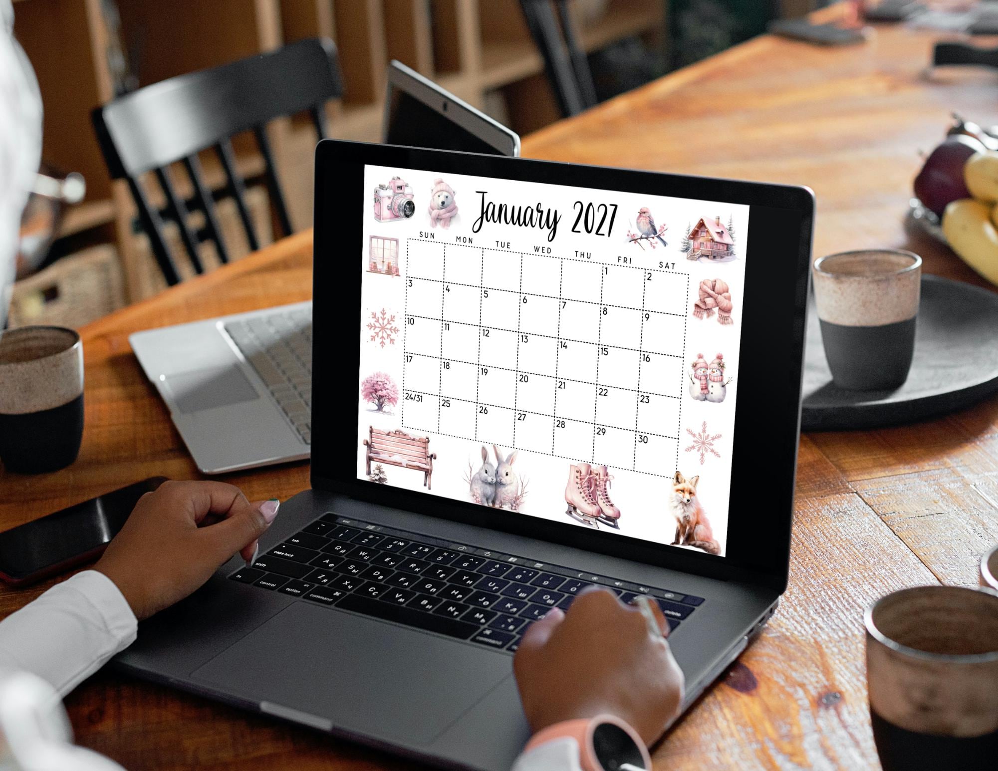 EDITABLE Printable January 2027 Calendar | Beautiful Pink Winter Themed ...