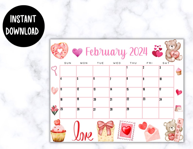 EDITABLE Printable February Calendar 2024 Cute - Etsy Australia