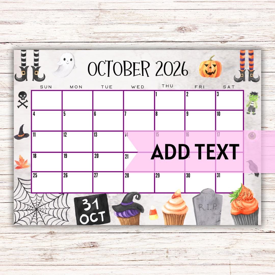 EDITABLE Printable October Calendar 2026 | Cute & Spooky Halloween ...