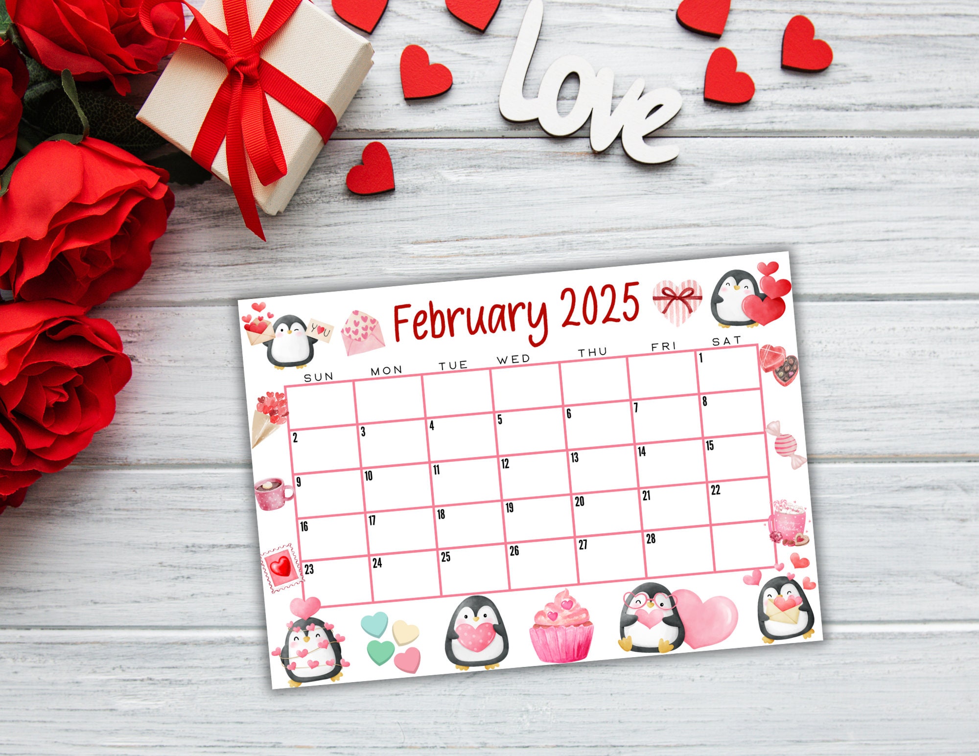 EDITABLE Printable February Calendar 2025 Cute Valentine's February ...