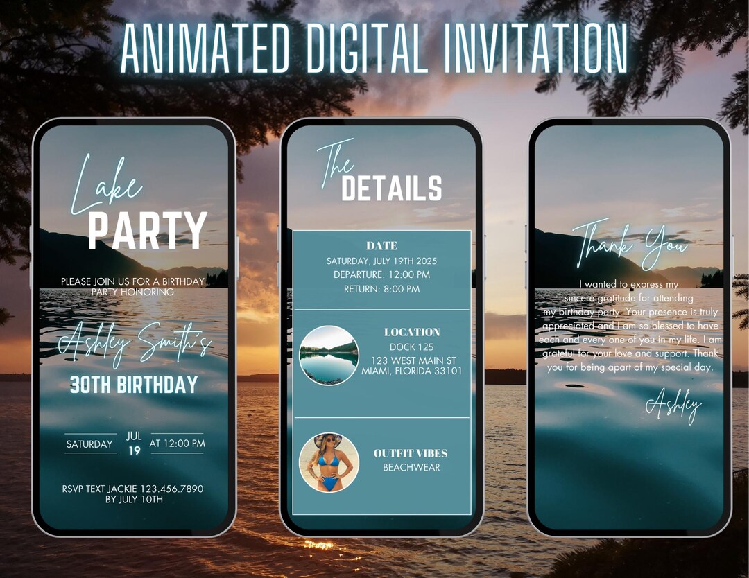 Digital Lake Party Invitation | Animated Yacht Party Invite | Summer ...