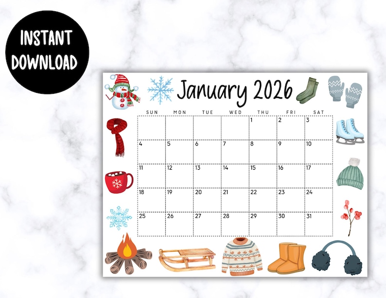 EDITABLE Printable January 2026 Calendar | Beautiful Winter Themed ...