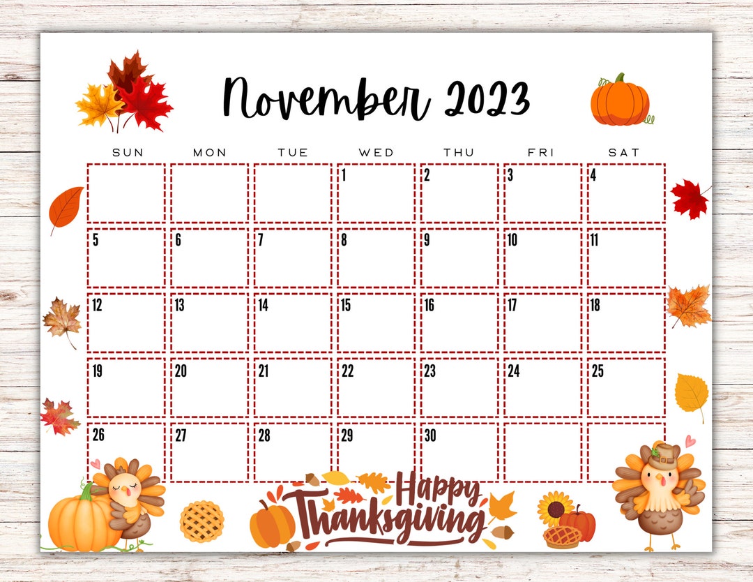 EDITABLE Printable November Calendar 2023 Cute Turkey - Etsy