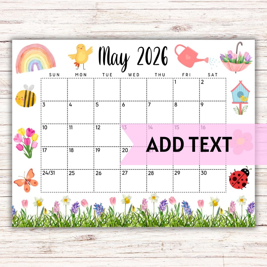 EDITABLE Printable May Calendar 2026 | Cute Spring Themed May Calendar ...