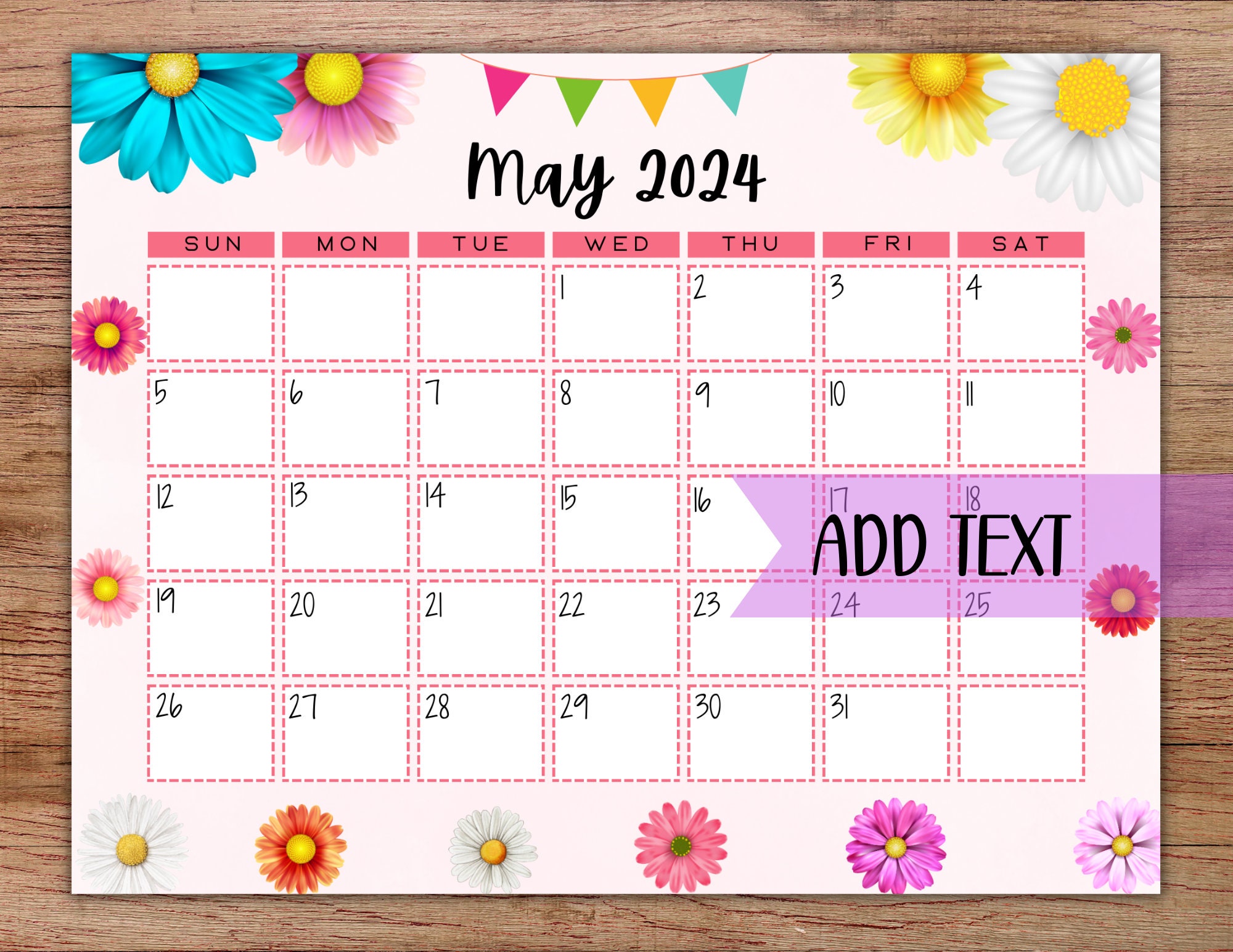 EDITABLE Printable May Calendar 2024 Beautiful Spring - Etsy UK