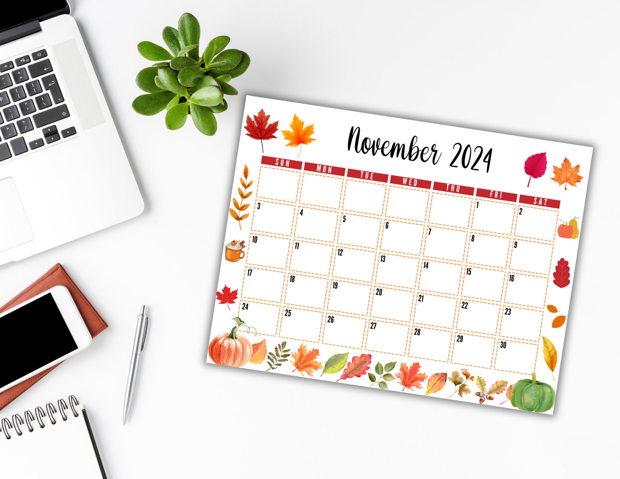 EDITABLE Printable November Calendar 2024 Beautiful Fall November ...