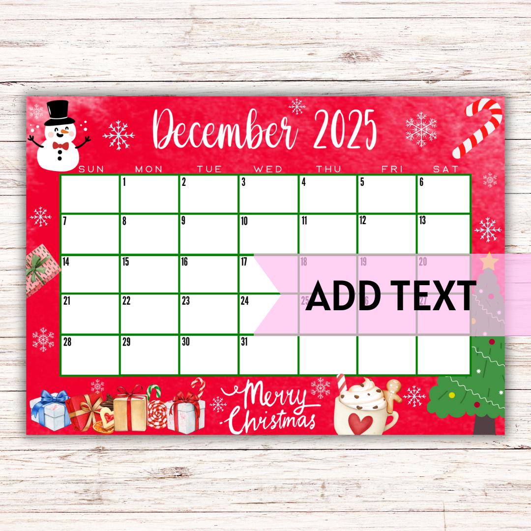 EDITABLE Printable December Calendar 2025 | Cute Christmas December ...