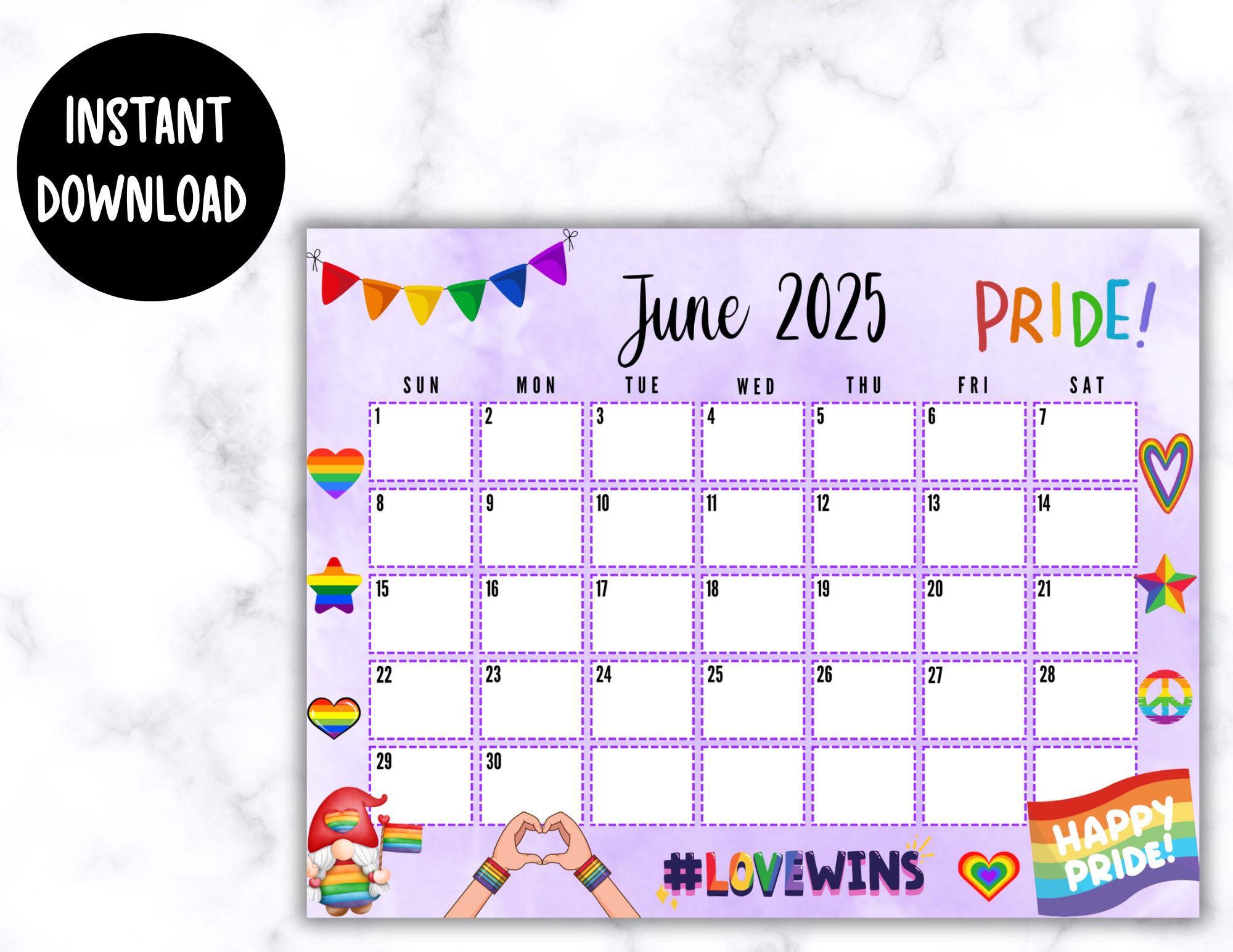 EDITABLE Printable June Calendar 2025 | Summer LGBT Calendar 2025 ...